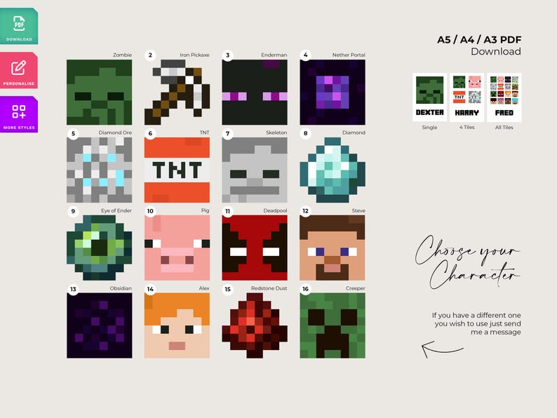 A4 Custom Minecraft Poster Digital Download Personalised Name & Colours ...