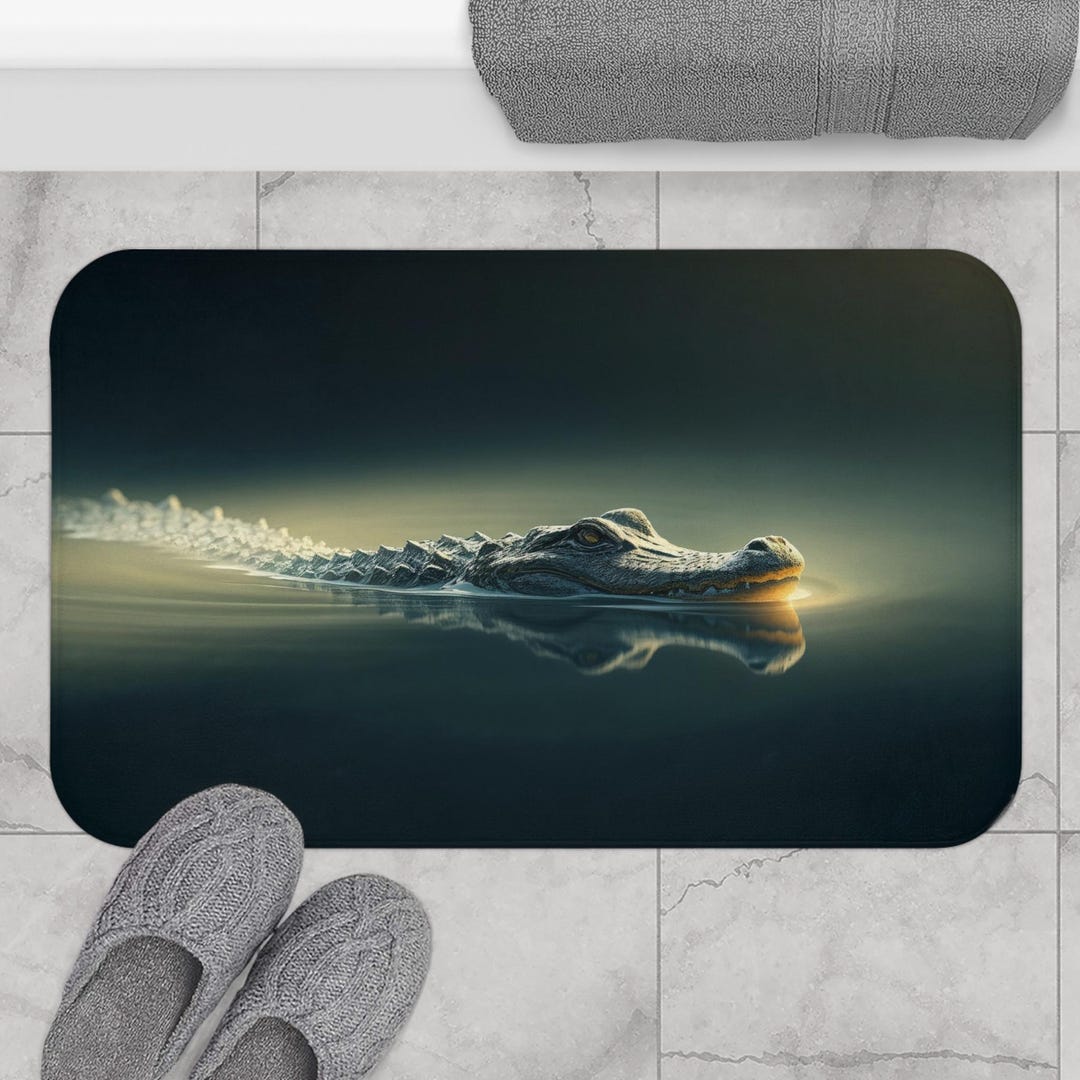 Crocodile Bath Mat, Green Alligator Bath Mat, Unique Bathroom Decor ...