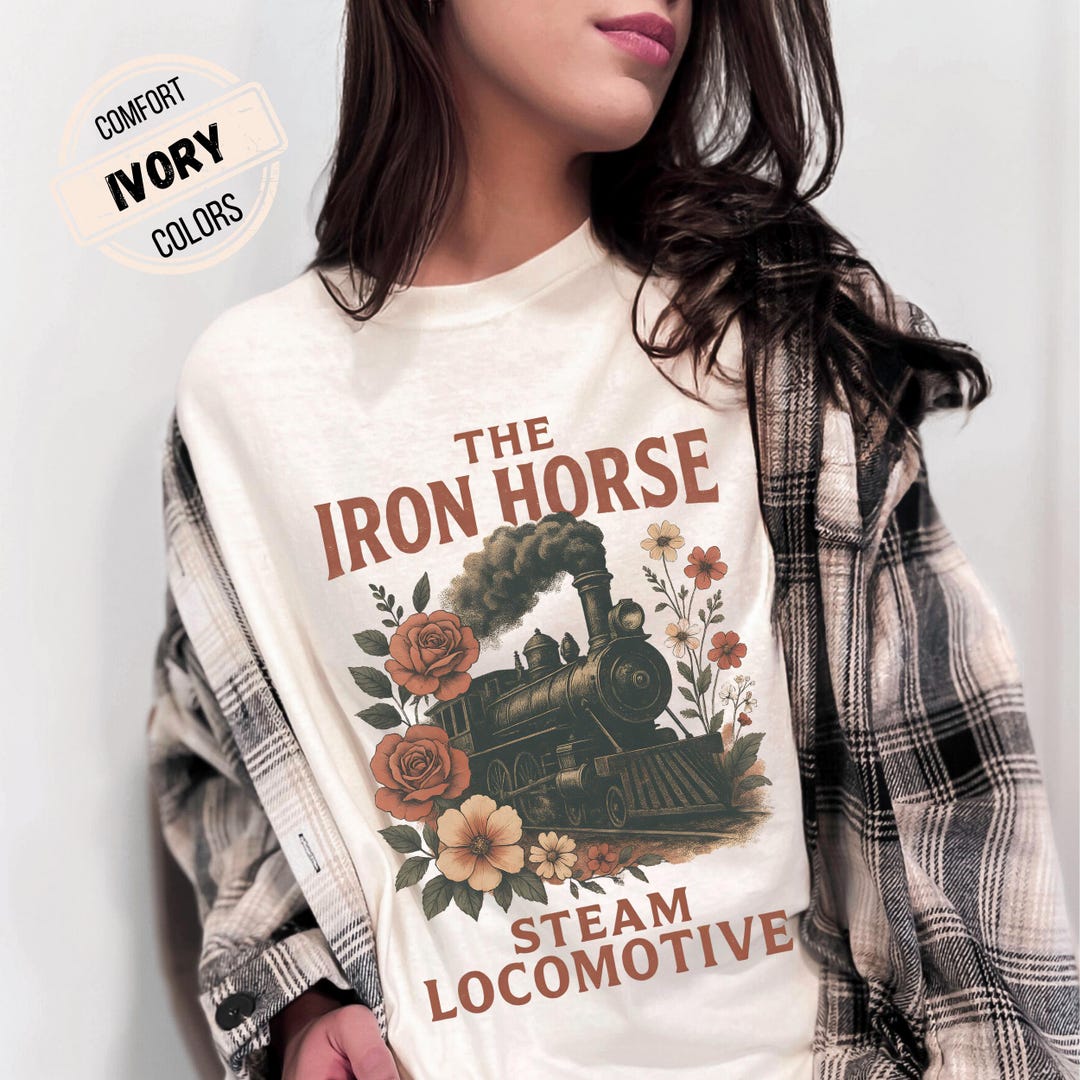 The Iron Horse Steam Locomotive Shirt | Vintage Floral Train Art Tee ...