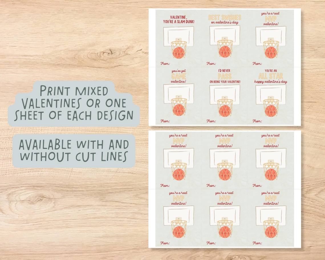 Printable Basketball Valentine Cards for Kids, Sports Valentine for ...