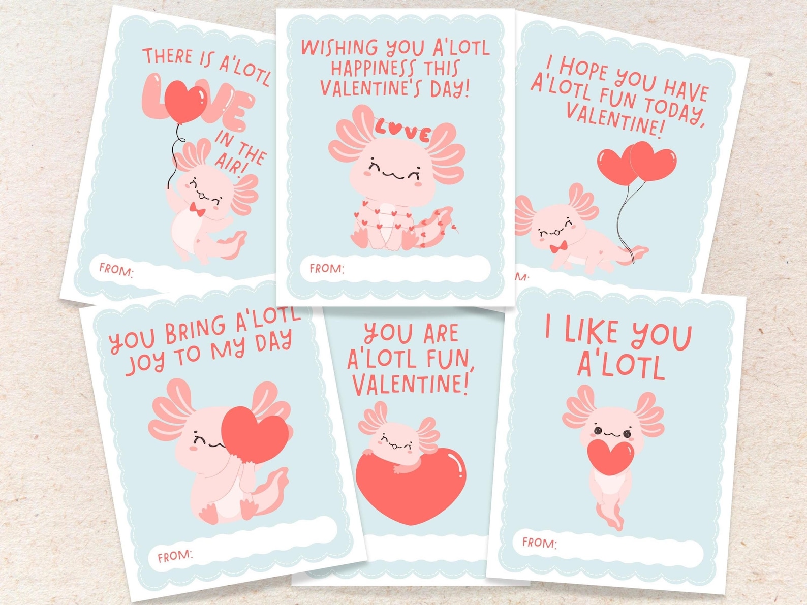 Printable Axolotl Valentines for Kids, A'lotl Fun Valentine Cards, Cute ...