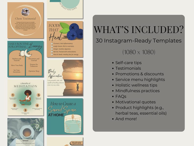 30 Wellness Social Media Templates | Editable Canva Templates for ...