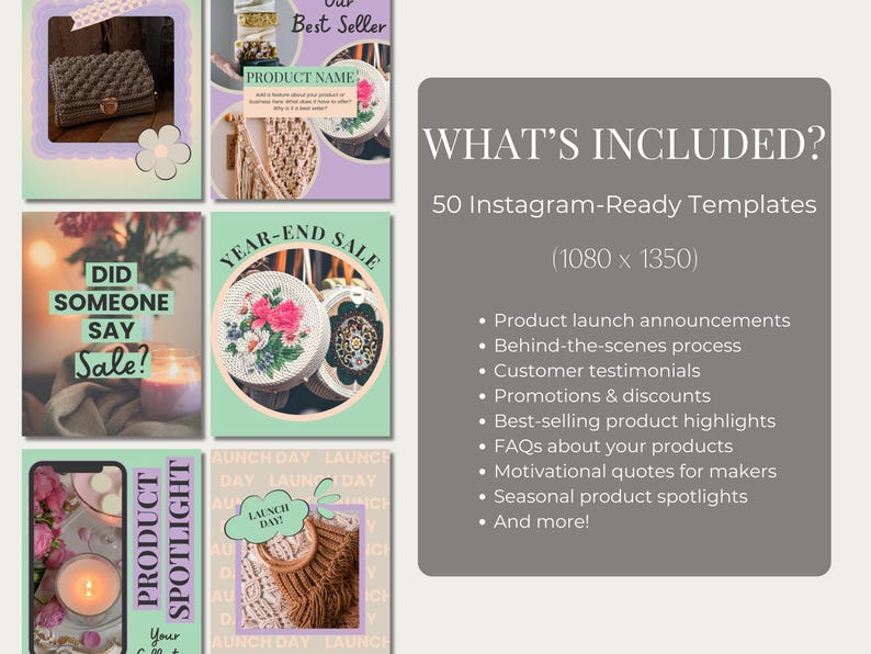 50 Product Seller Social Media Templates | Editable Templates for Etsy ...