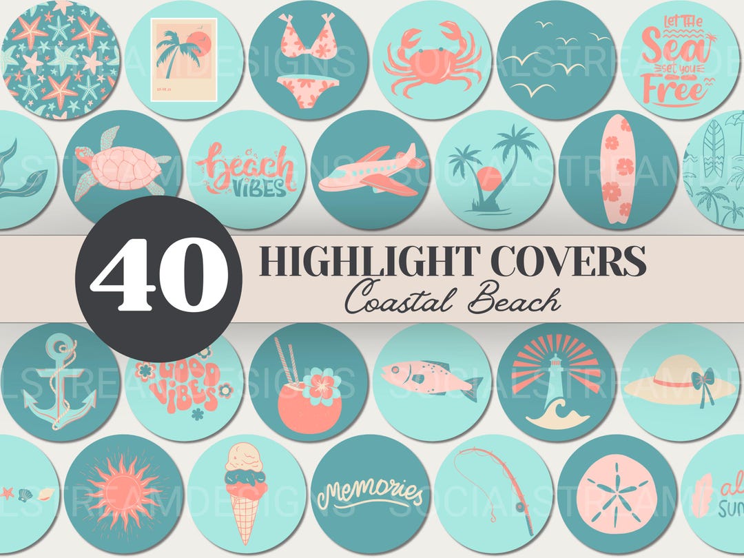 40 Coastal Beach Social Media Highlight Covers | Ocean & Summer ...
