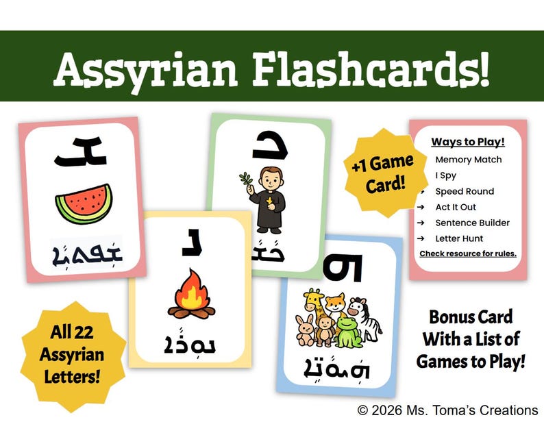 Assyrian Alphabet Flashcards With Bonus Game Card (digital Download) - Etsy