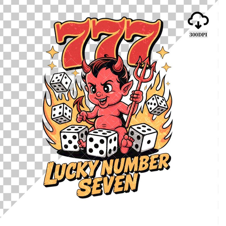 Lucky Number Seven PNG - Tattoo Style Red Devil Rolling Dice, Vintage ...