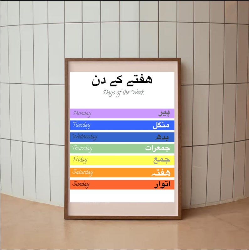 Days of the Week in Urdu – Fun Learning Poster - Etsy