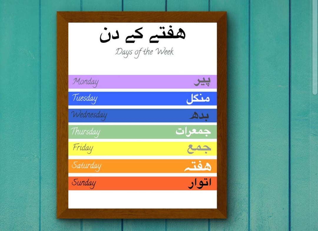 Days of the Week in Urdu – Fun Learning Poster - Etsy