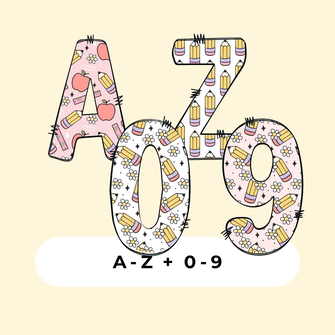 School Doodle Alphabet Clipart Bundle: Back to School Pngs, Bow Accents ...