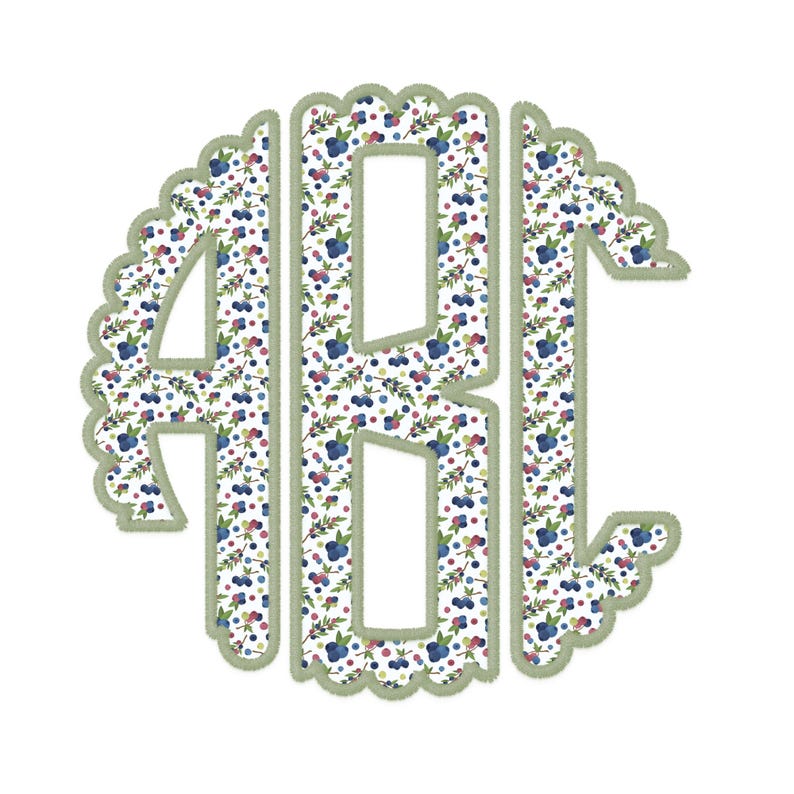 Blueberry Monogram Alphabet PNG Set With Green Faux Stitching ...