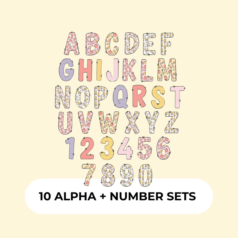 School Doodle Alphabet Clipart Bundle: Back to School Pngs, Bow Accents ...