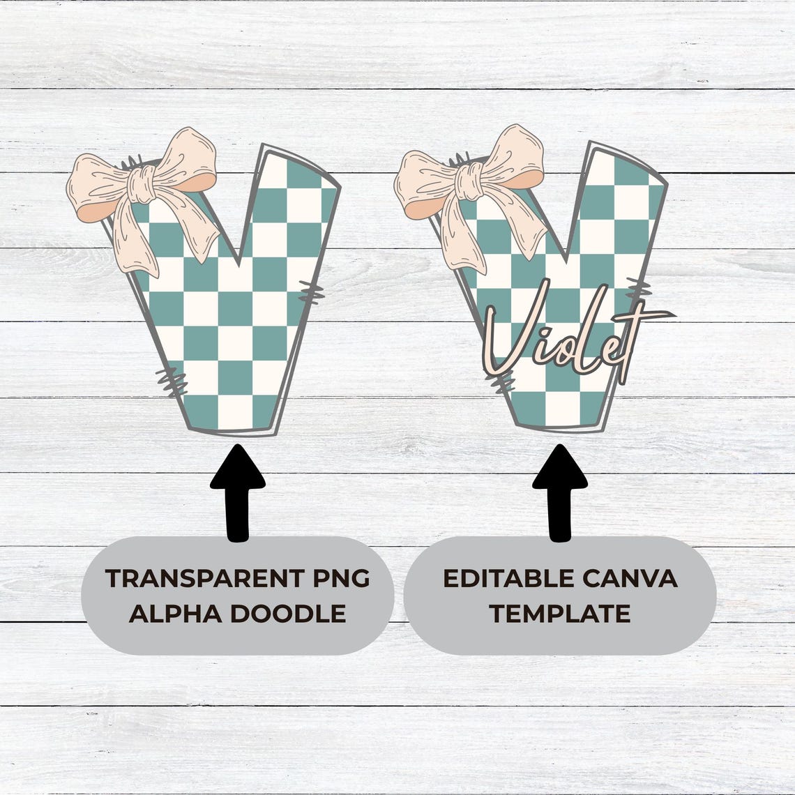 Teal Checkers and Bows Alphabet Pngs + Editable Name Template ...