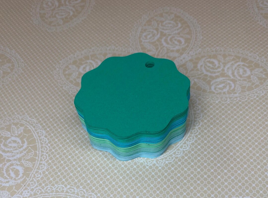 50 Blue & Green Gift Tags | Scalloped Cardstock, 2" Round - Etsy
