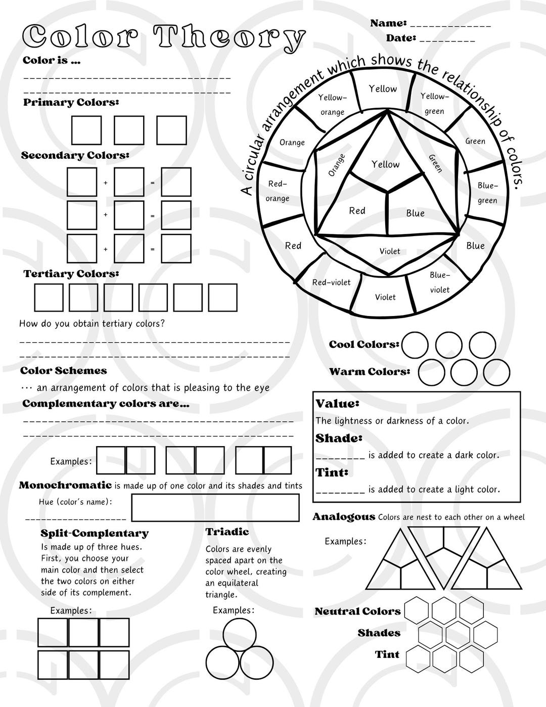 Color Theory Worksheet Bundle | Color Wheel, Art Education (digital ...