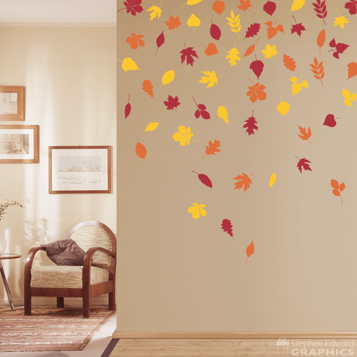 Leaves Wall Decal Set | 57 Individual Leaves in 3 Different Colors ...