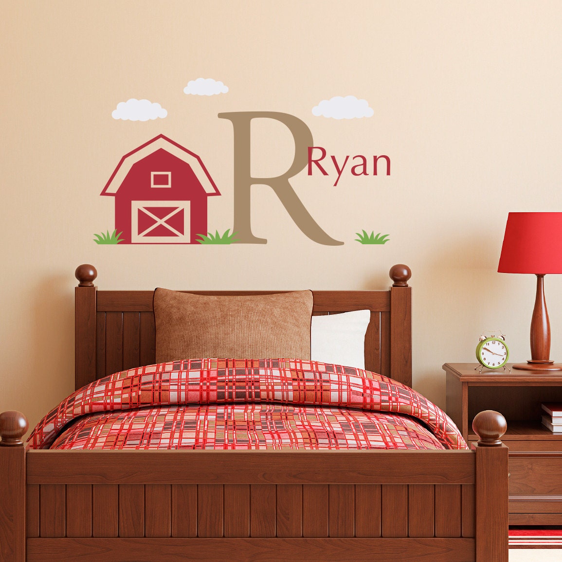 Initial Name & Barn Wall Decal Set Boys Name and Initial | Etsy
