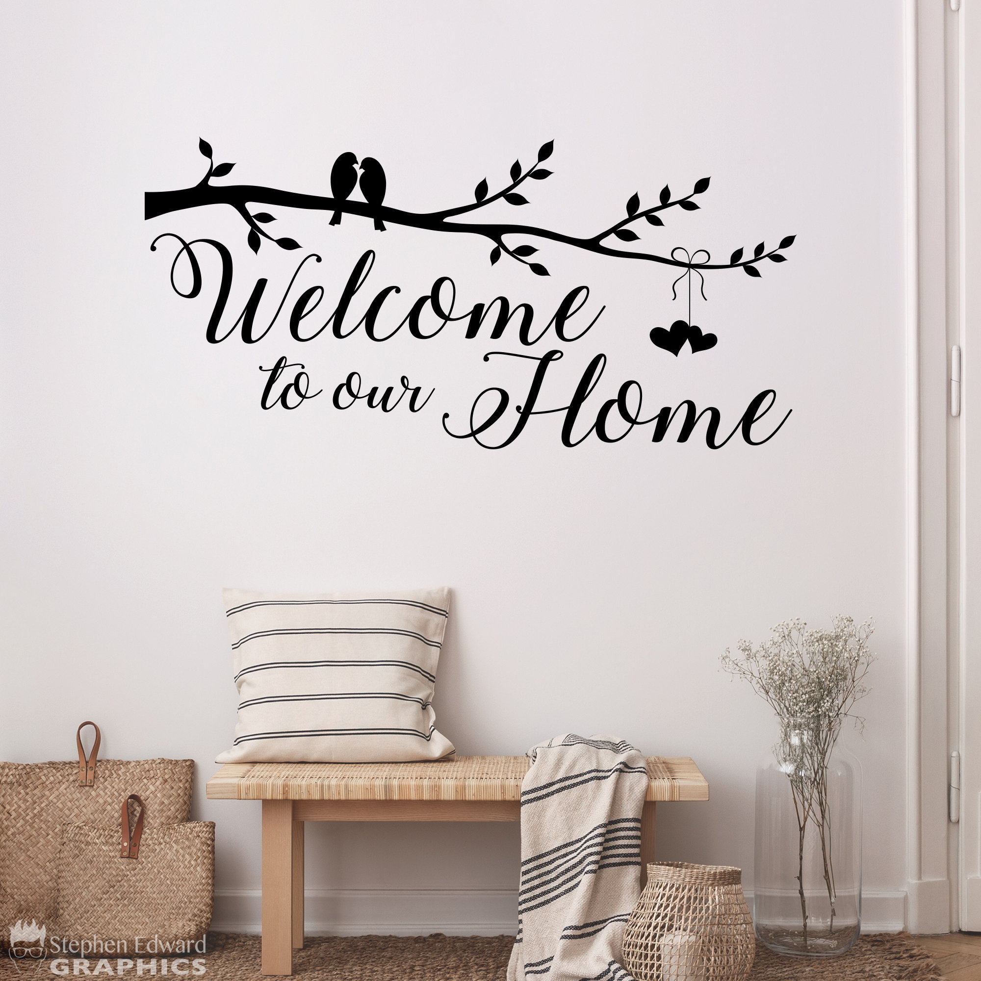 Welcome to Our Home Decal Birds and Branch Hearts on a - Etsy
