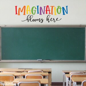 Imagination Blooms Here Decal | Classroom Decor | Children Bedroom or ...