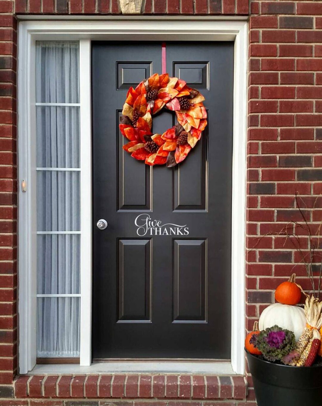 Give Thanks Decal | Front Door Decor | Thanksgiving Vinyl | Door ...