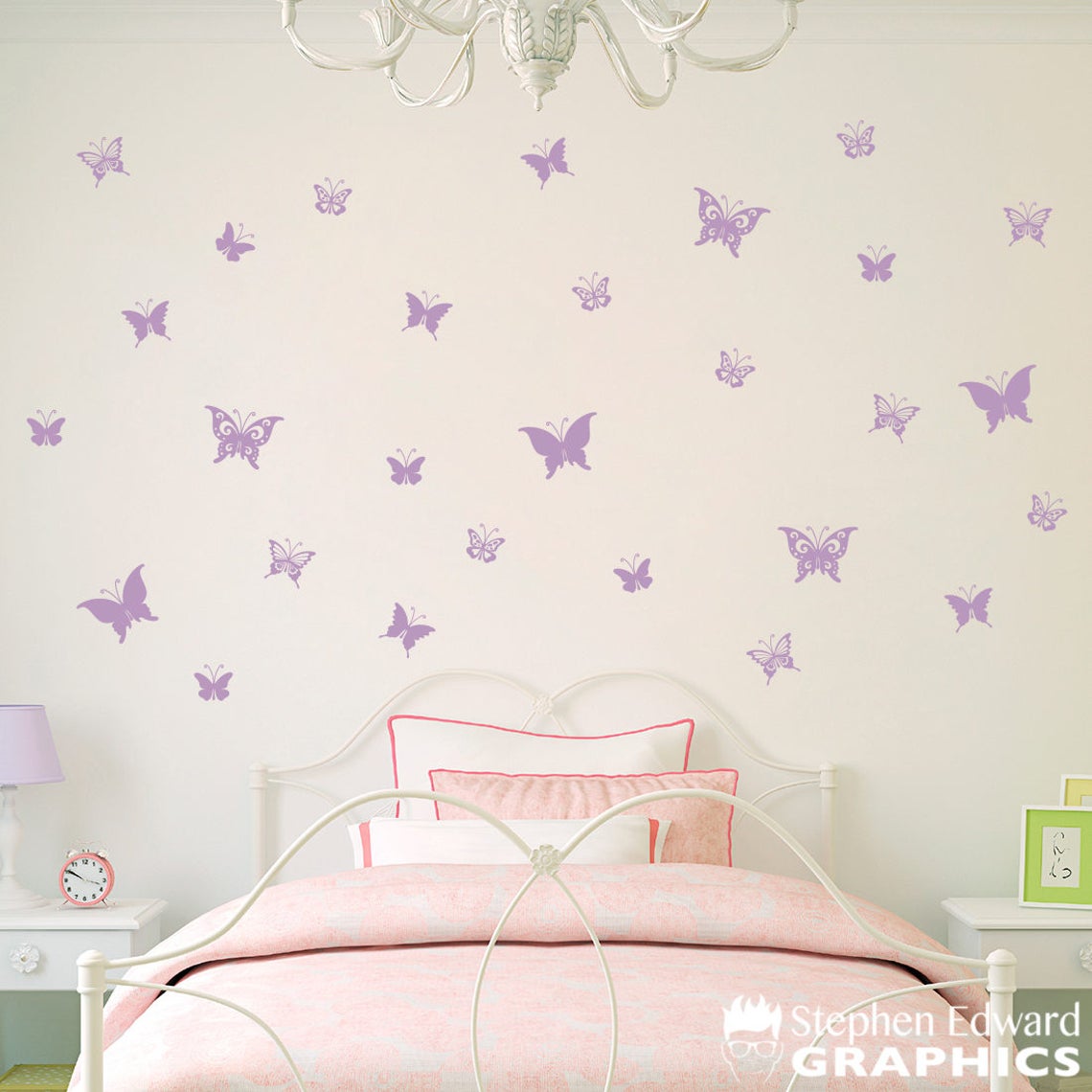 Butterfly Decal | Set of 28 Butterflies Wall Decals | Girl Bedroom ...
