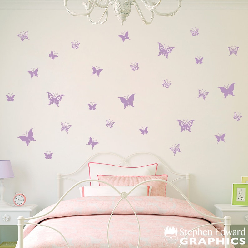 Butterfly Decal | Set of 28 Butterflies Wall Decals | Girl Bedroom ...
