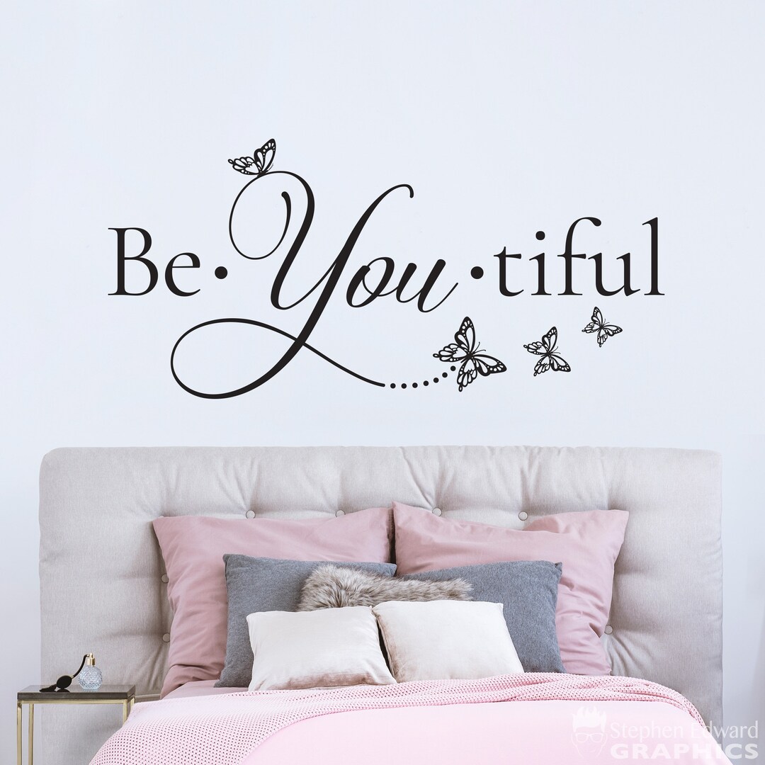 Beyoutiful Wall Decal | Vinyl Quote With Butterflies | Girl Bedroom Decor - Etsy