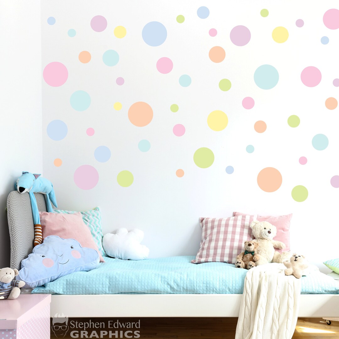 Pastel Rainbow Polka Dot Wall Decal Set | Children Bedroom Decor - Etsy