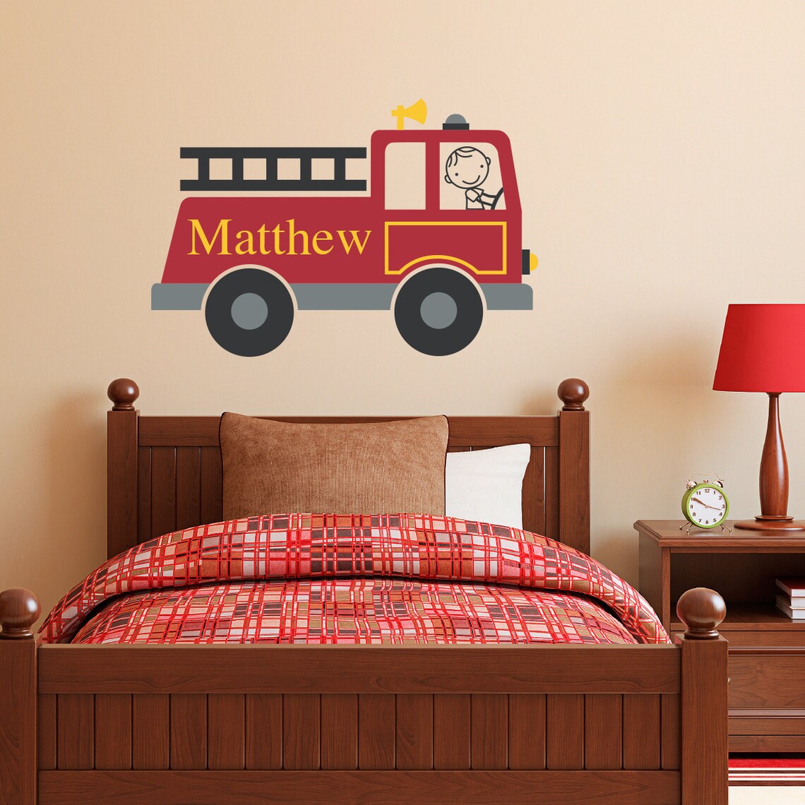 Firetruck Wall Decal Personalized Boy Name Fireman Vinyl - Etsy