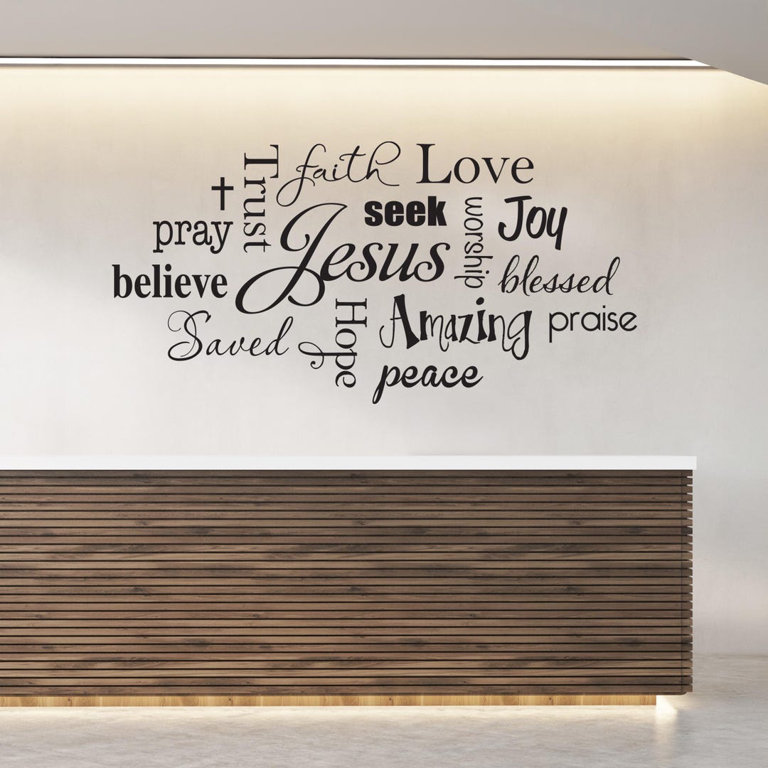 Jesus Word Cloud Wall Decal | Christian Faith Vinyl Sticker | Church ...