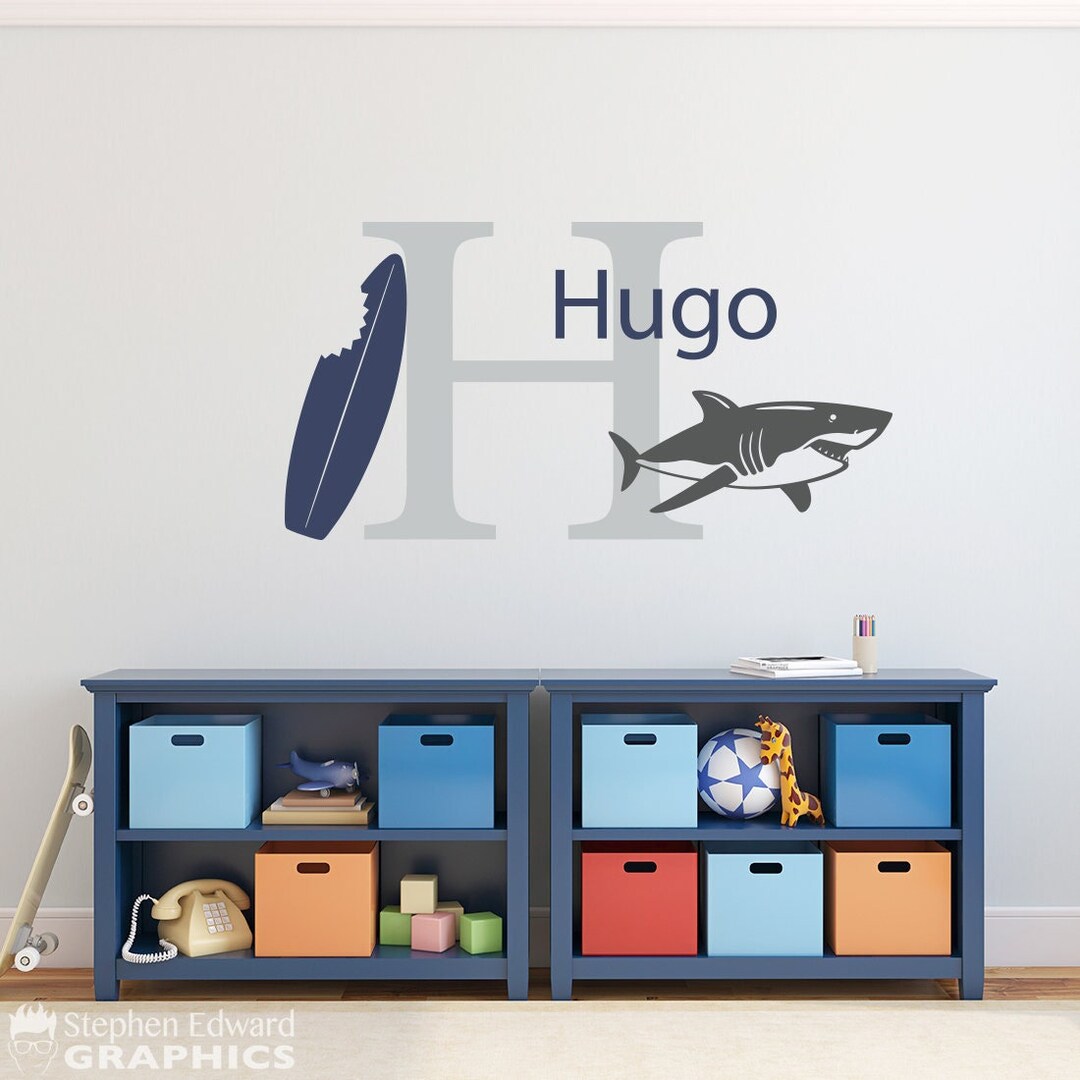 Personalized Shark Decal Set | Initial, Name, Shark | Ocean Theme Decor ...