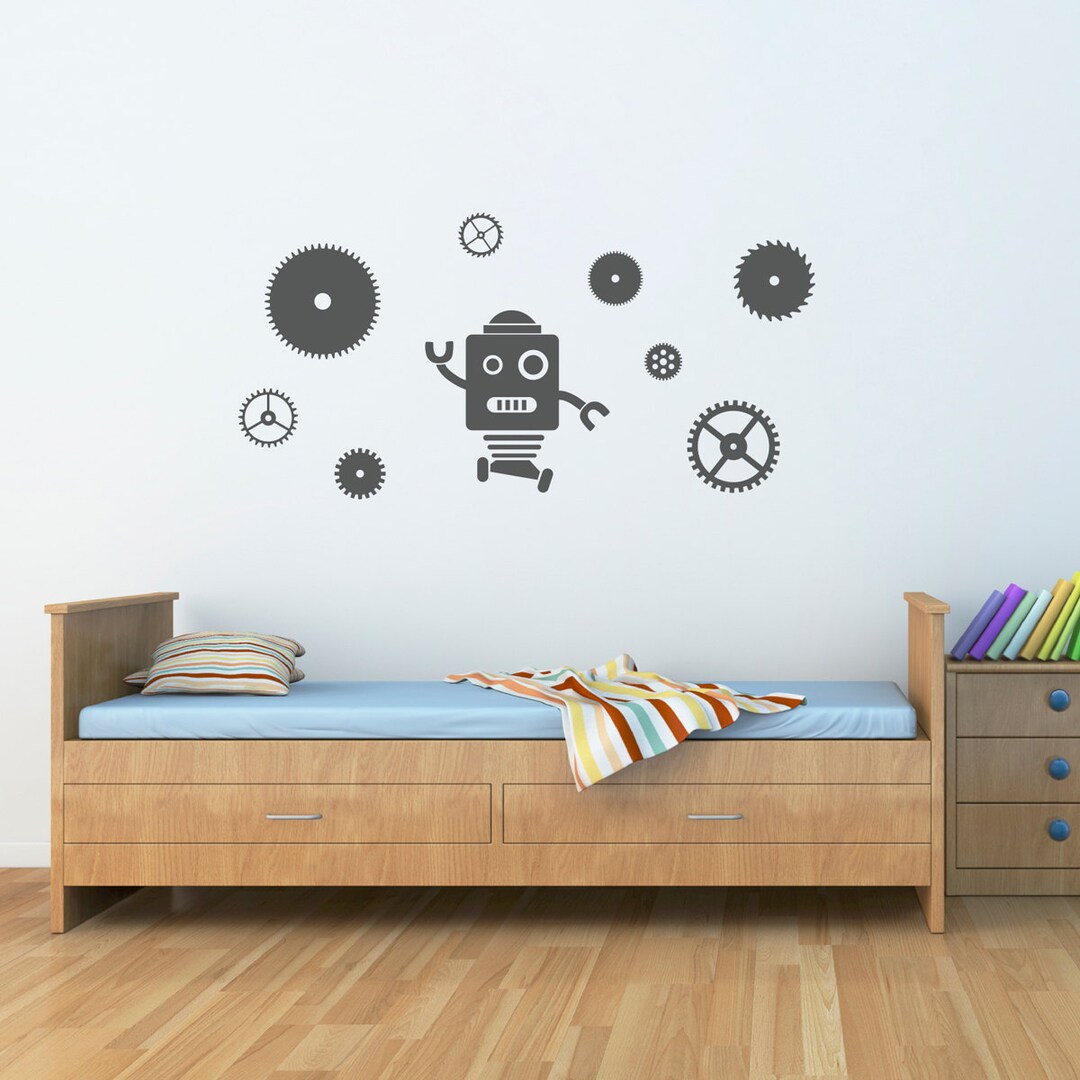 Robot & Gears Decal Set Robot Wall Decal Gears Wall Stickers Boy ...