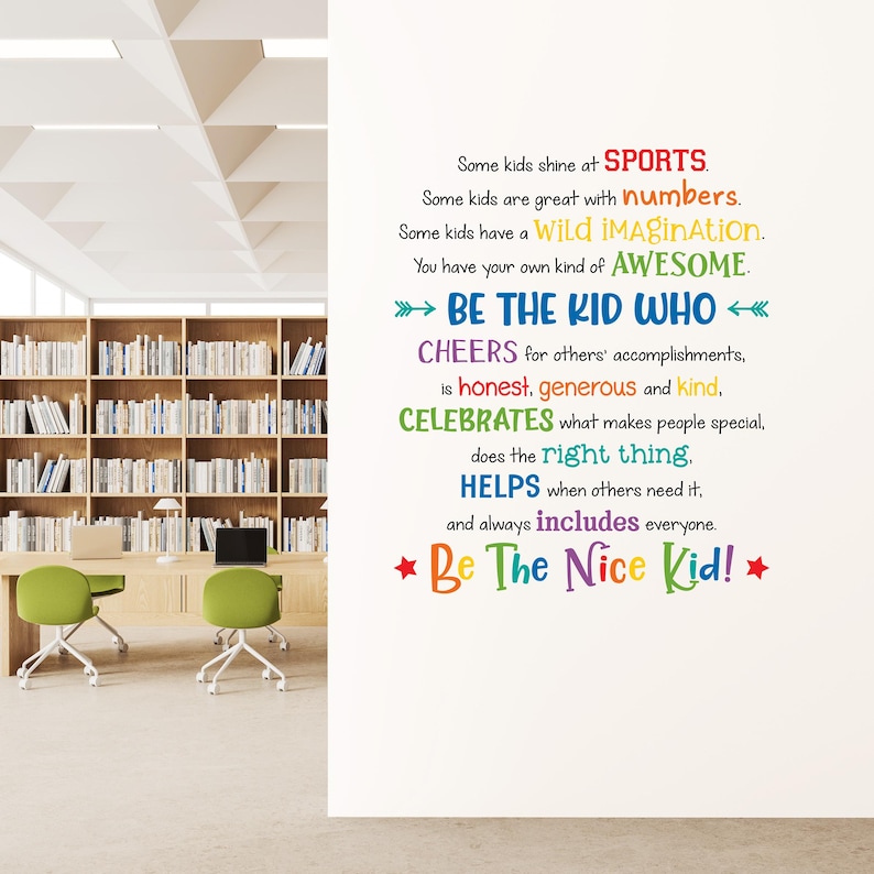 Be the Nice Kid Wall Decal | Kindness Quote for Classrooms & Kids ...