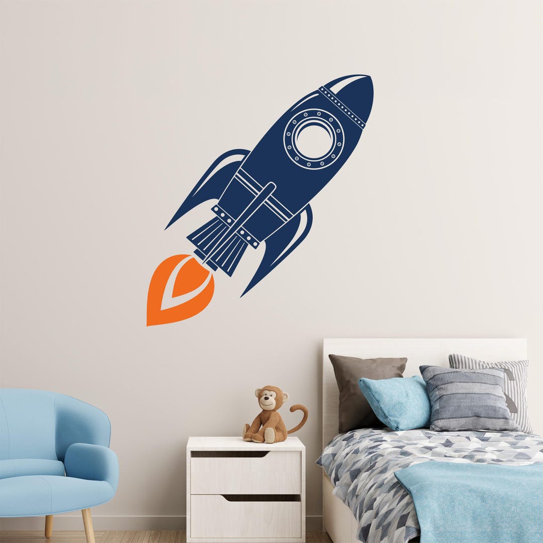 Rocket Wall Decal With Flame | Boys Room Wall Decor | Two Color Rocket ...