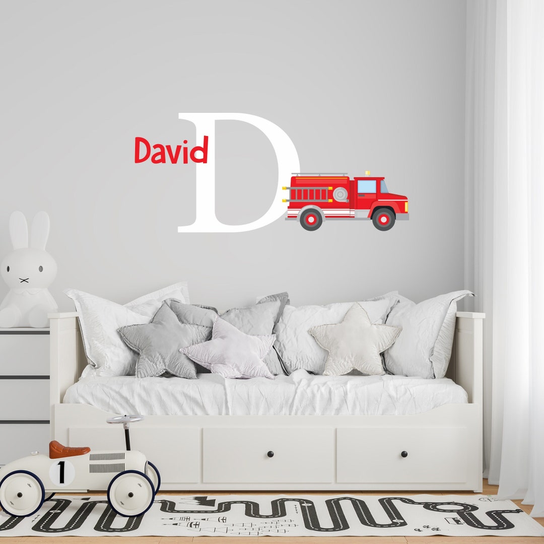 Personalized Fire Truck Initial and Name Wall Decal Set | Kids Room ...