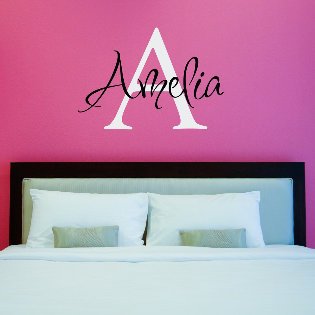 Initial & Name Wall Decal Girls Name Decal Initial Wall Sticker Large 3 ...