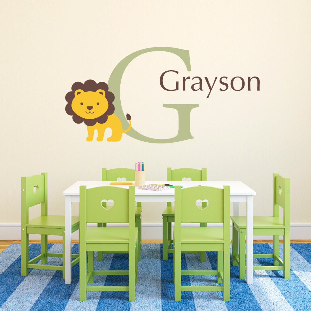 Lion Decal With Name & Initial Custom Children Wall Decal - Etsy