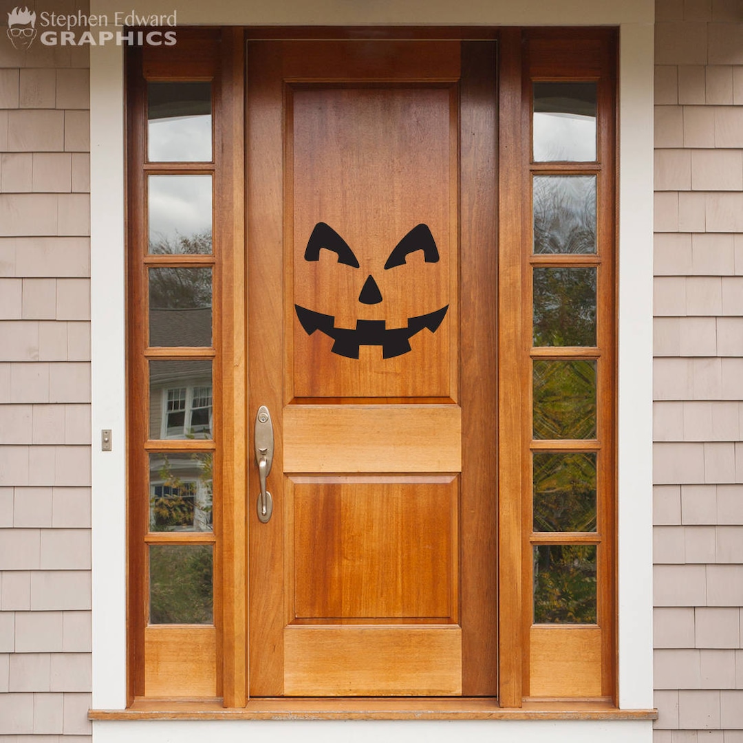 Jack-o-lantern Door Decal | Scary Face | Halloween Wall Sticker - Etsy