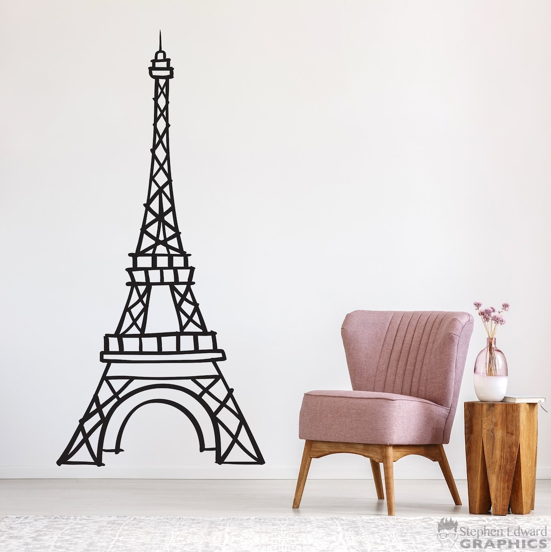 Eiffel Tower Decal | Hand Drawn Style Wall Art | Girls Bedroom Vinyl ...