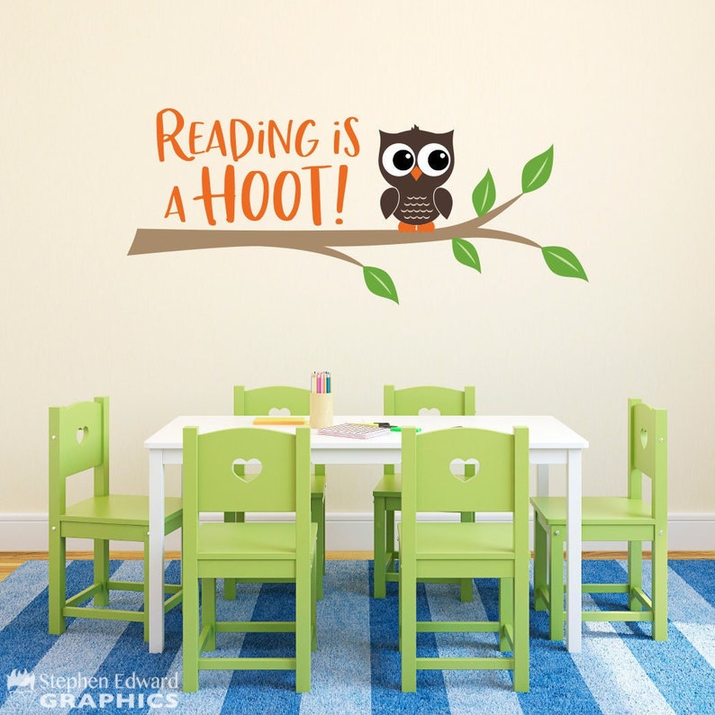 Reading is a Hoot Decal Children Wall Art Vinyl Teacher or - Etsy