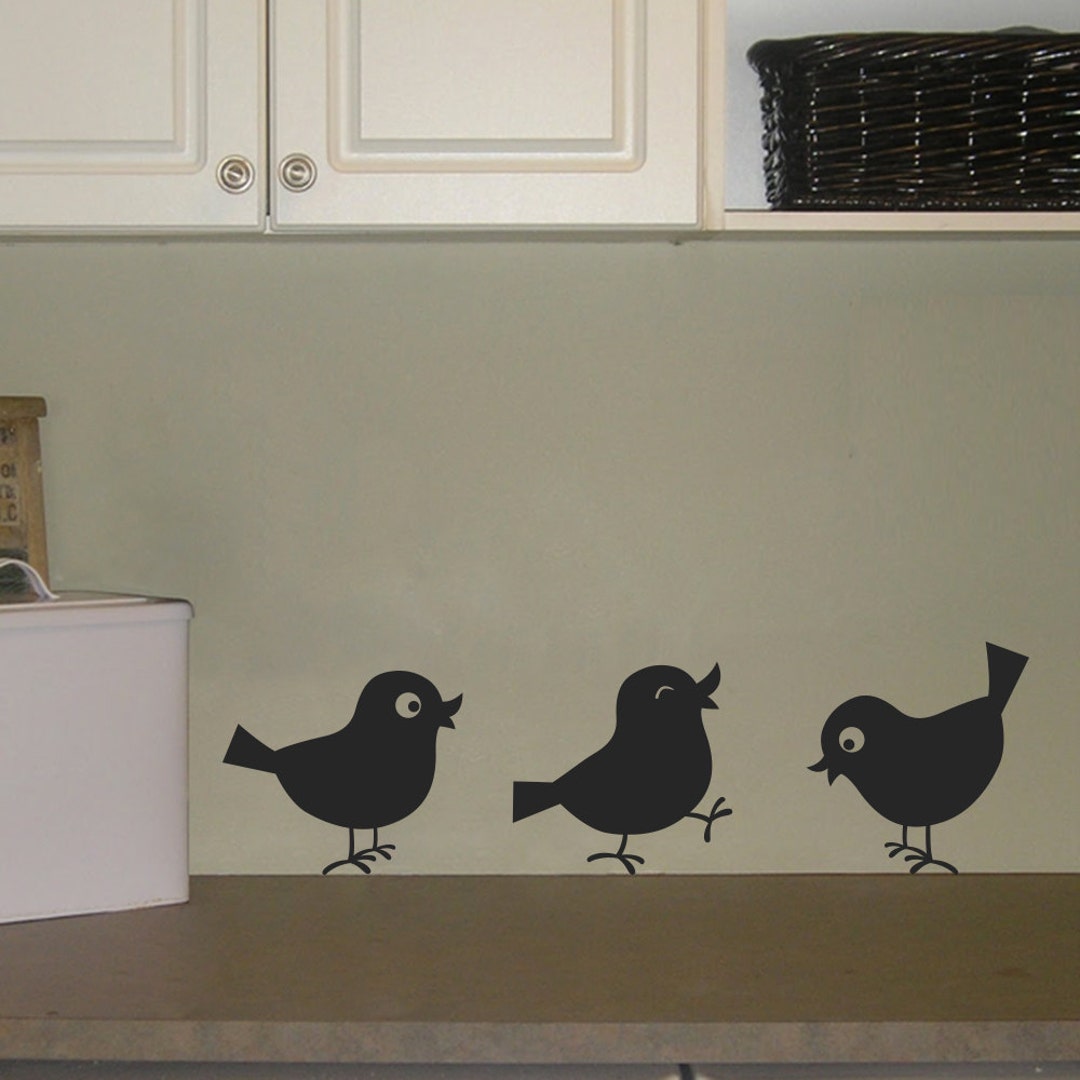 Cutie Birds Wall Decals Set of THREE Bird Stickers Laundry Room Decal ...