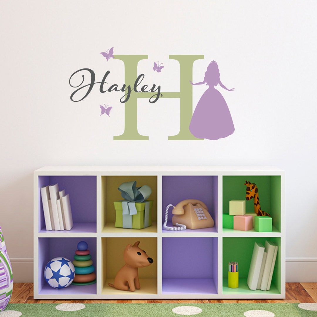 Personalized Princess Decal With Initial and Butterflies Name Wall ...