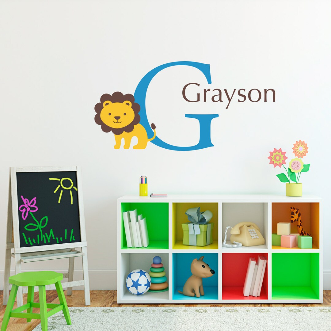 Lion Wall Decal With Initial & Name Personalized Children - Etsy
