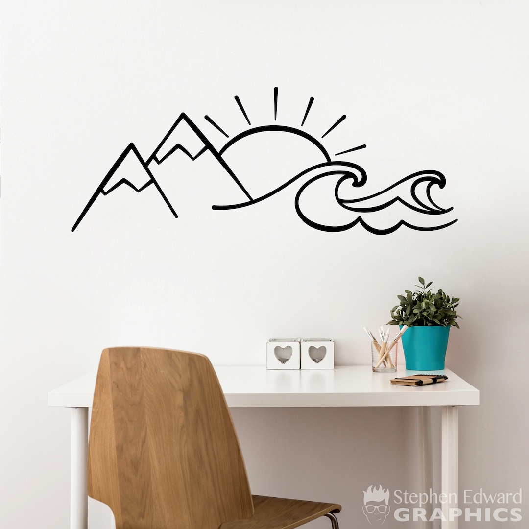 Mountain Sun Waves Decal | Nature Wall Decor | Adventurer Vinyl - Etsy