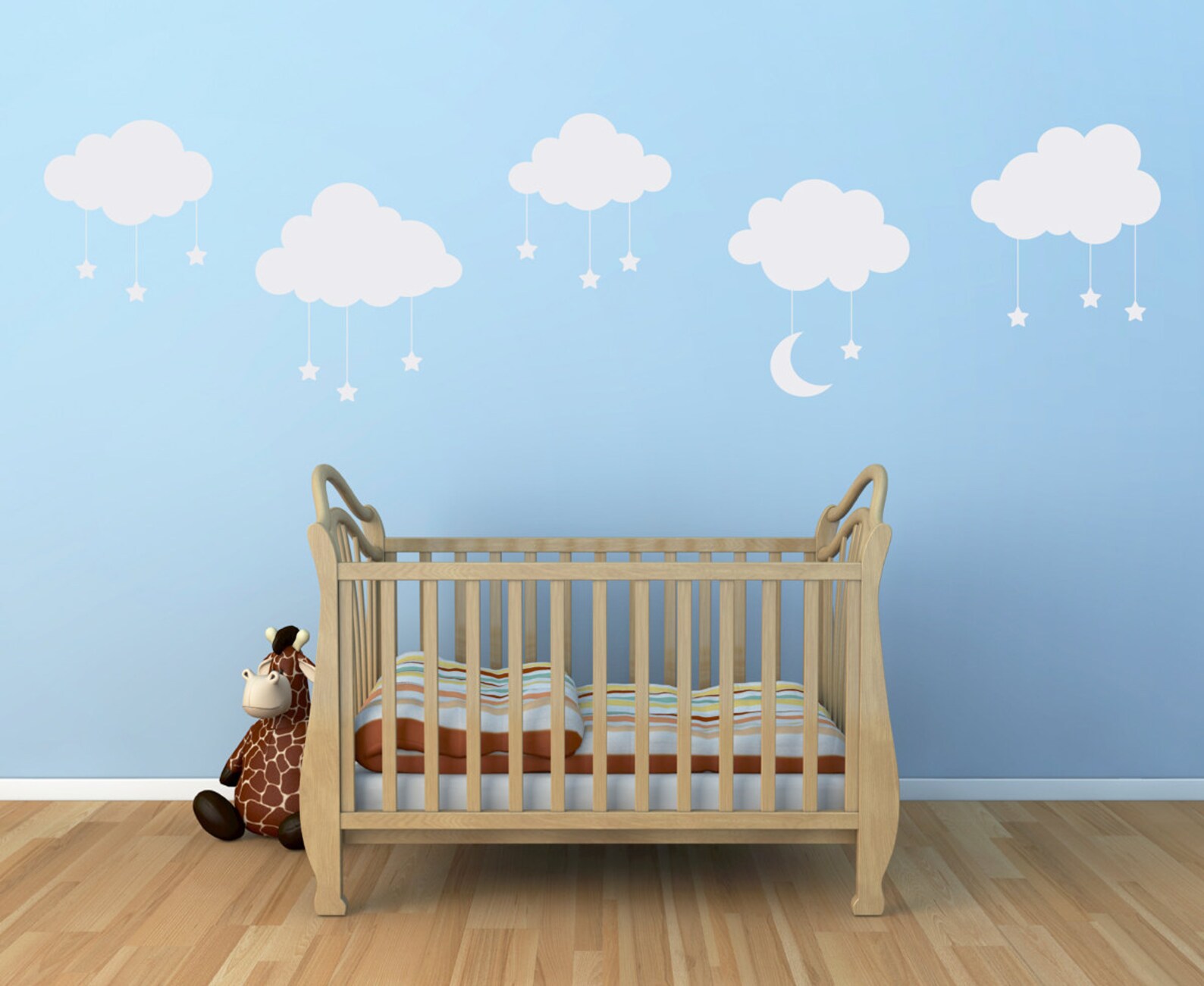 Cloud Wall Decal Set Clouds With Dangle Stars & Moon Decals - Etsy