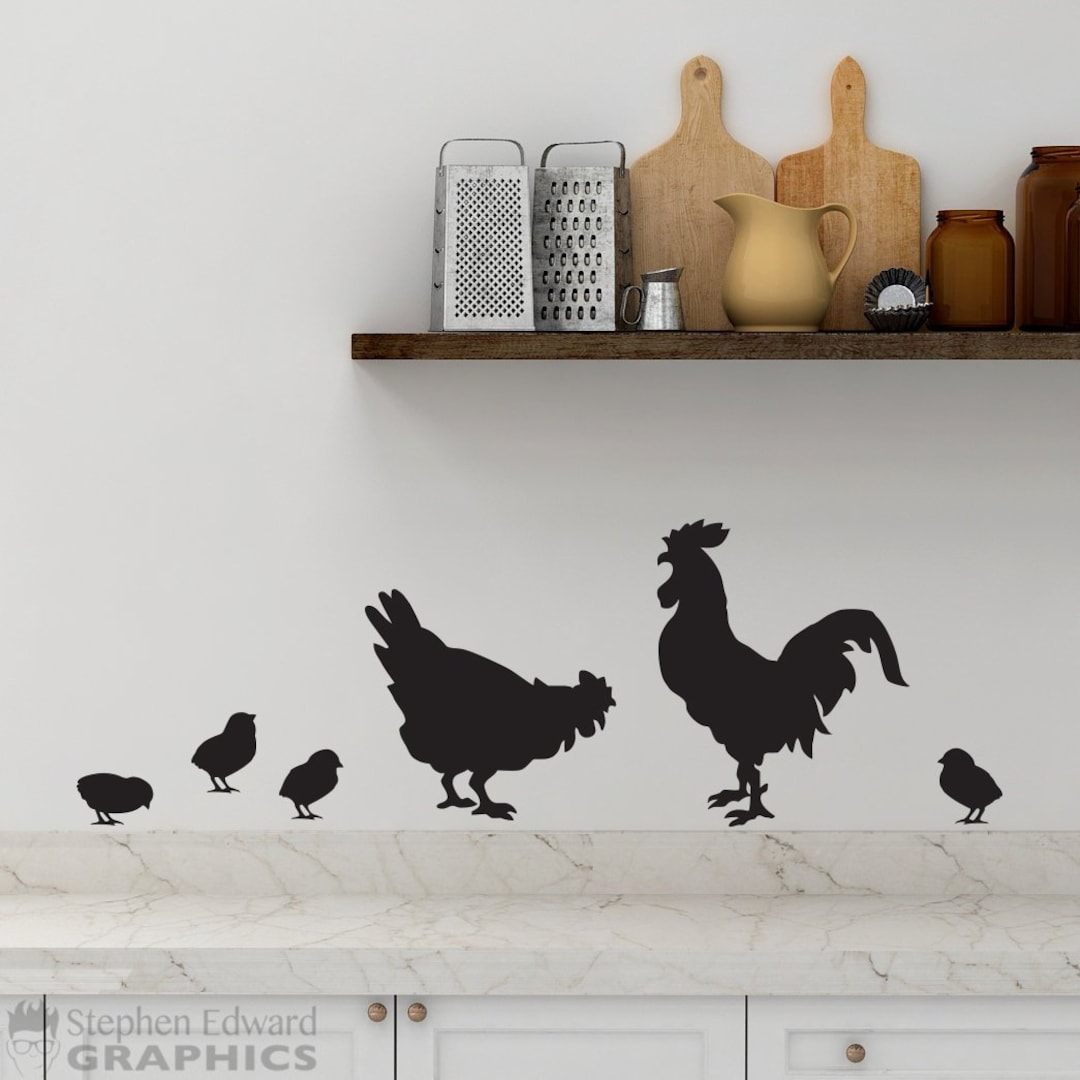 Rooster and Chicken Decal | Kitchen Wall Art | Country Farmhouse Decor ...