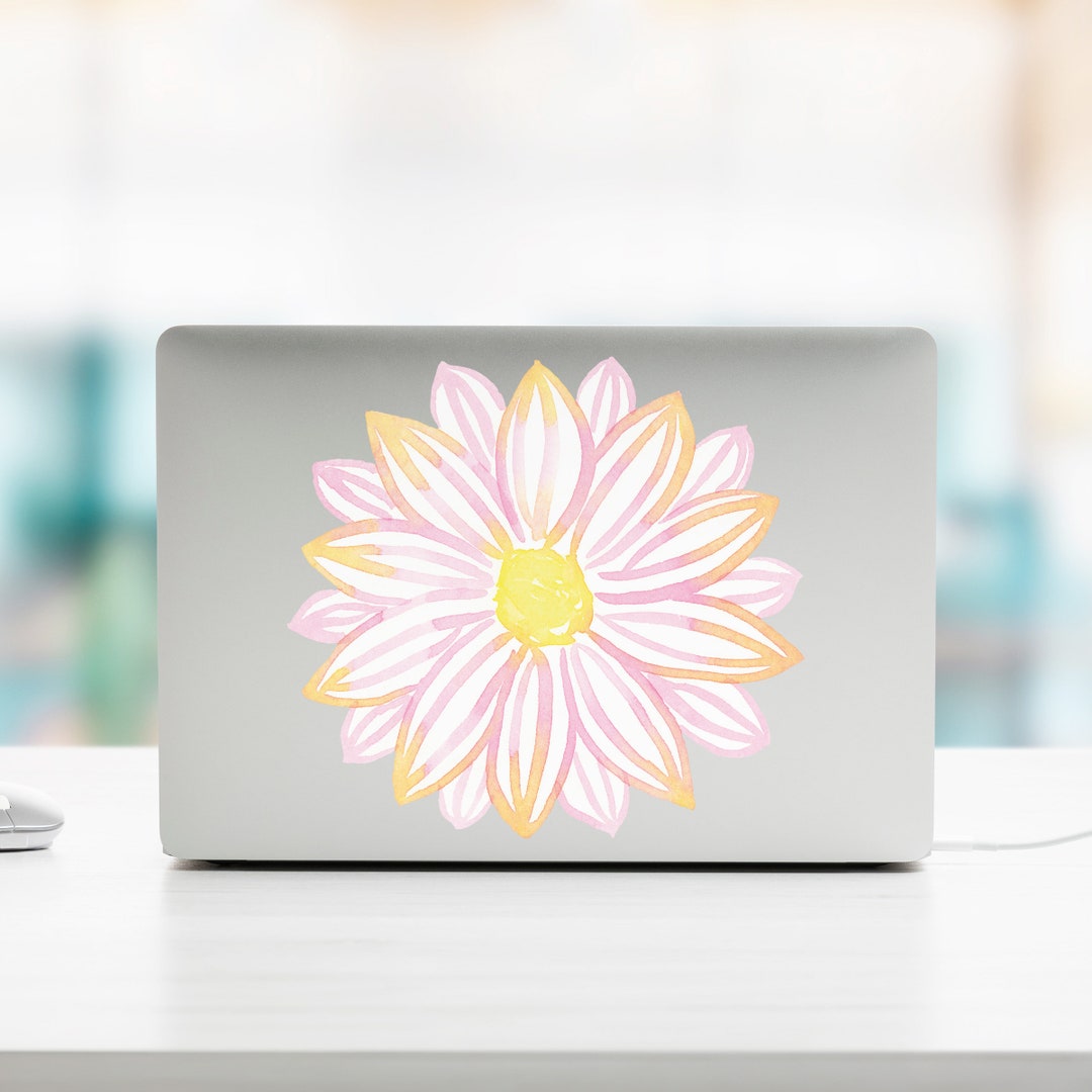 Watercolor Flower Laptop Sticker: Pink & Yellow Floral Decal - Etsy