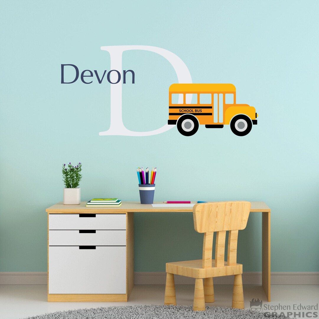 School Bus Decal Set | Initial & Name Personalized Wall Decal - Etsy