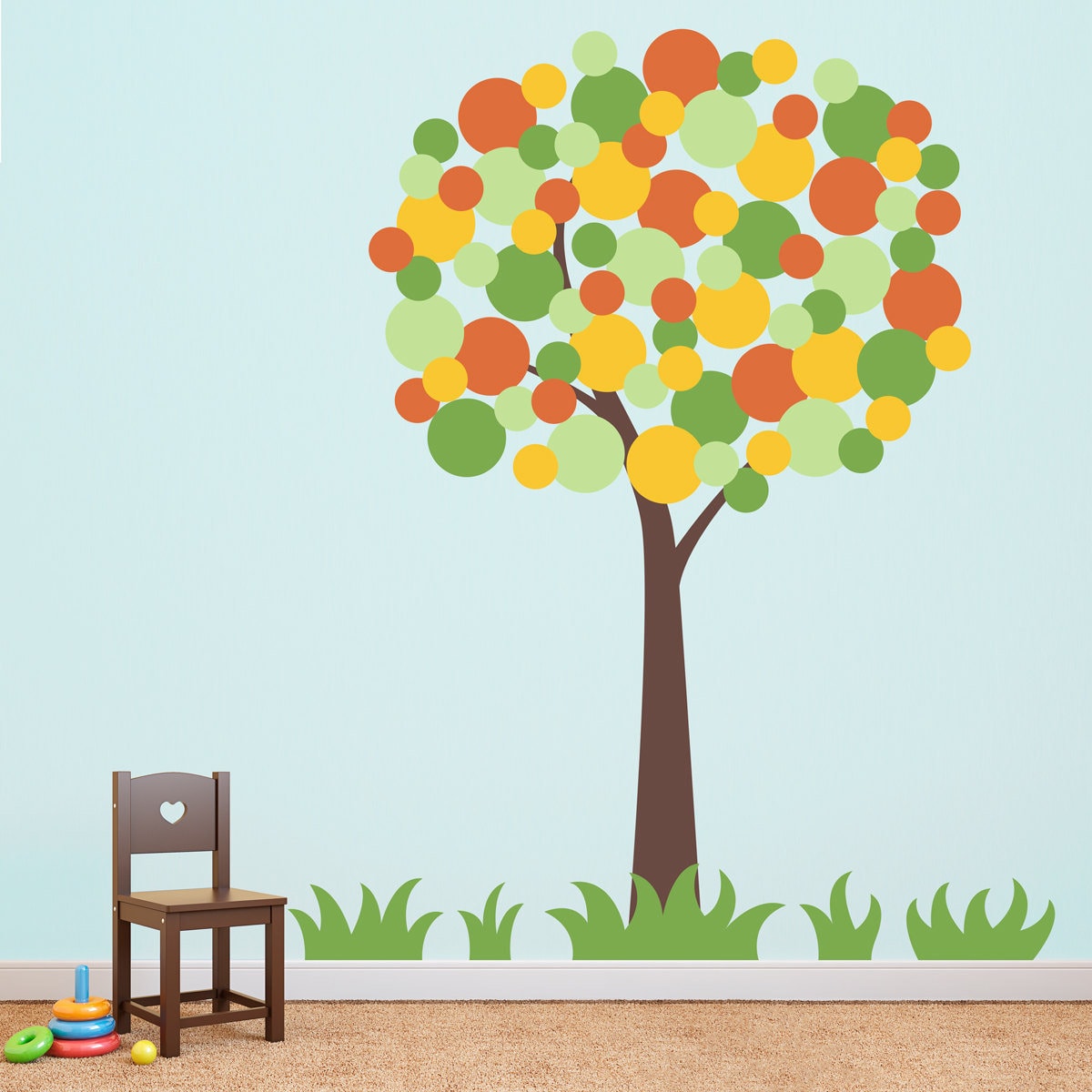 Polka Dot Tree Wall Decal with Grass Playroom Decor | Etsy