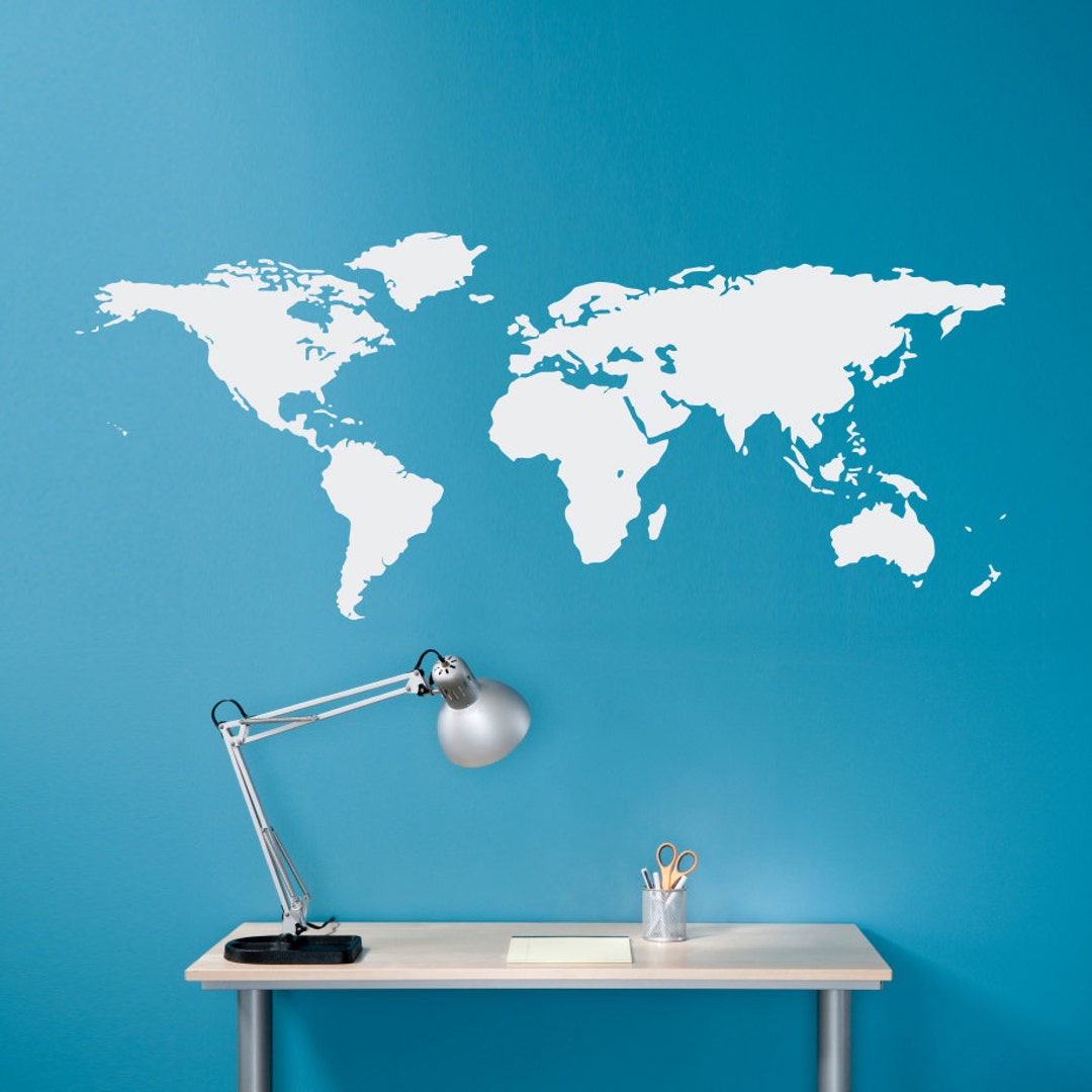 World Map Decal Geography Decor Map Wall Art Office Vinyl - Etsy
