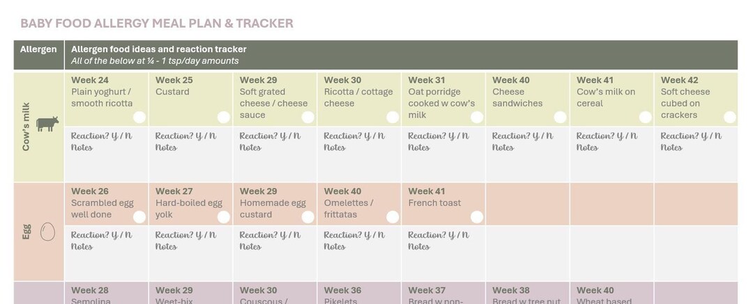 Baby Food Allergy Meal Plan & Tracker | First Foods Tracker | Allergy ...